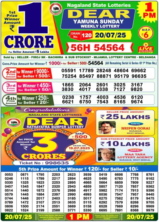 Lottery Sambad Result 20.7.2025 Today 1 PM, 6 PM & 8 PM | Lottery Sambad